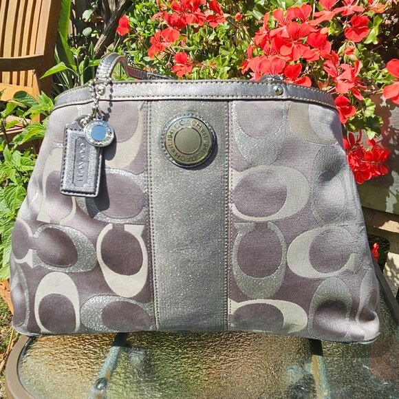 Coach | Bags | Coach Sparkling Silvergray Authentic Kiss Lock Carryall ...